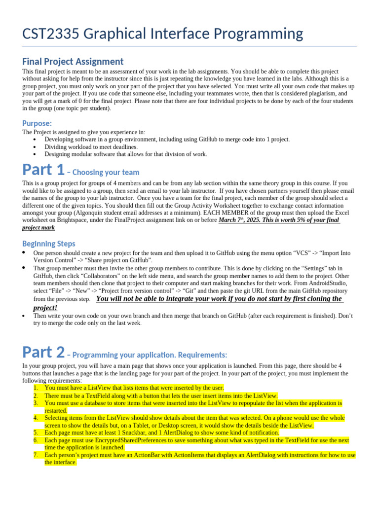 CST2335_Final_GroupProject_W25_Updated (3) | PDF | Version Control | Databases