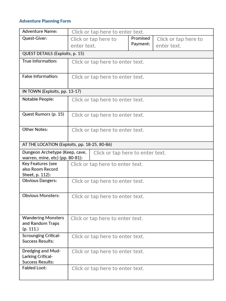 Adventure Planning Template Guide | PDF