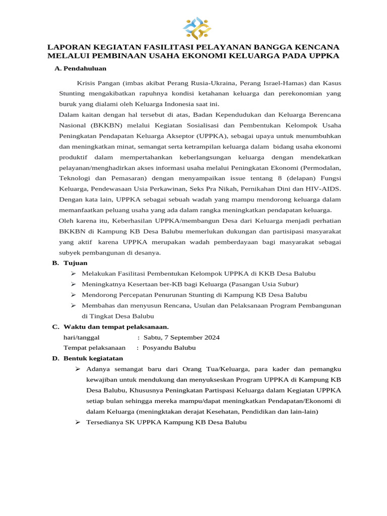 2.1.13. Laporan Fasilitasi Bangga Kencana Melalui Pembinaan Usaha ...