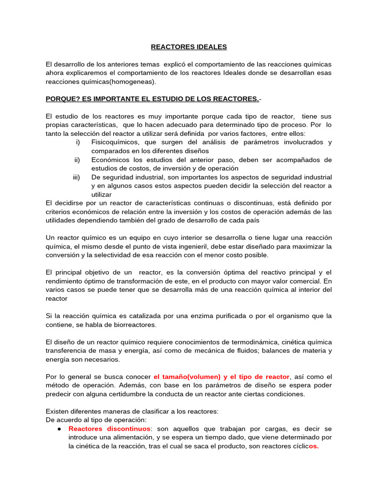 Reactores Ideales | PDF | Reactor Quimico | Catálisis