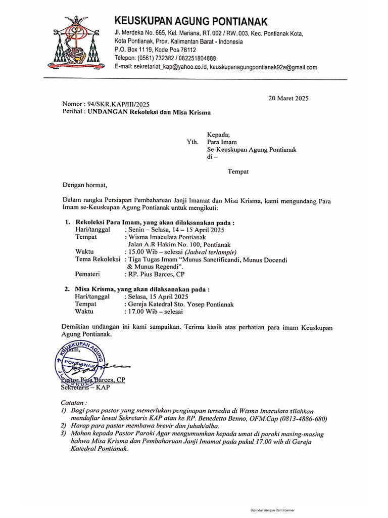 Undangan Rekoleksi Dan Misa Krisma | PDF