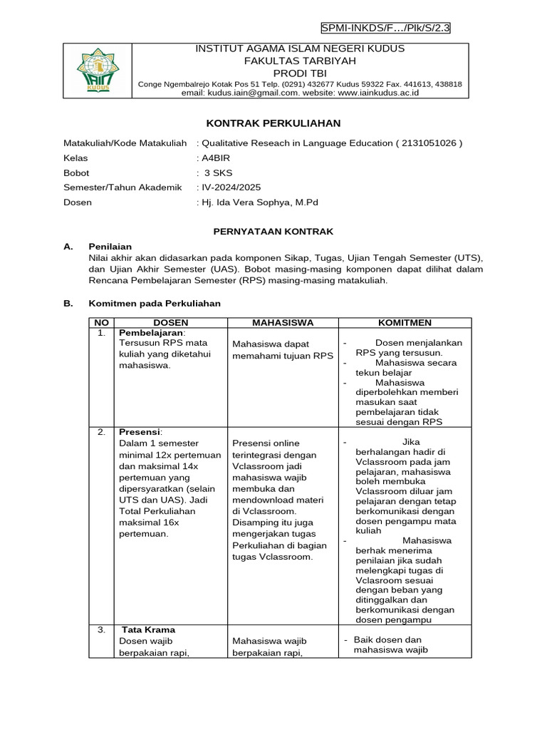 Kontrak Belajar Qual-A4BIR | PDF