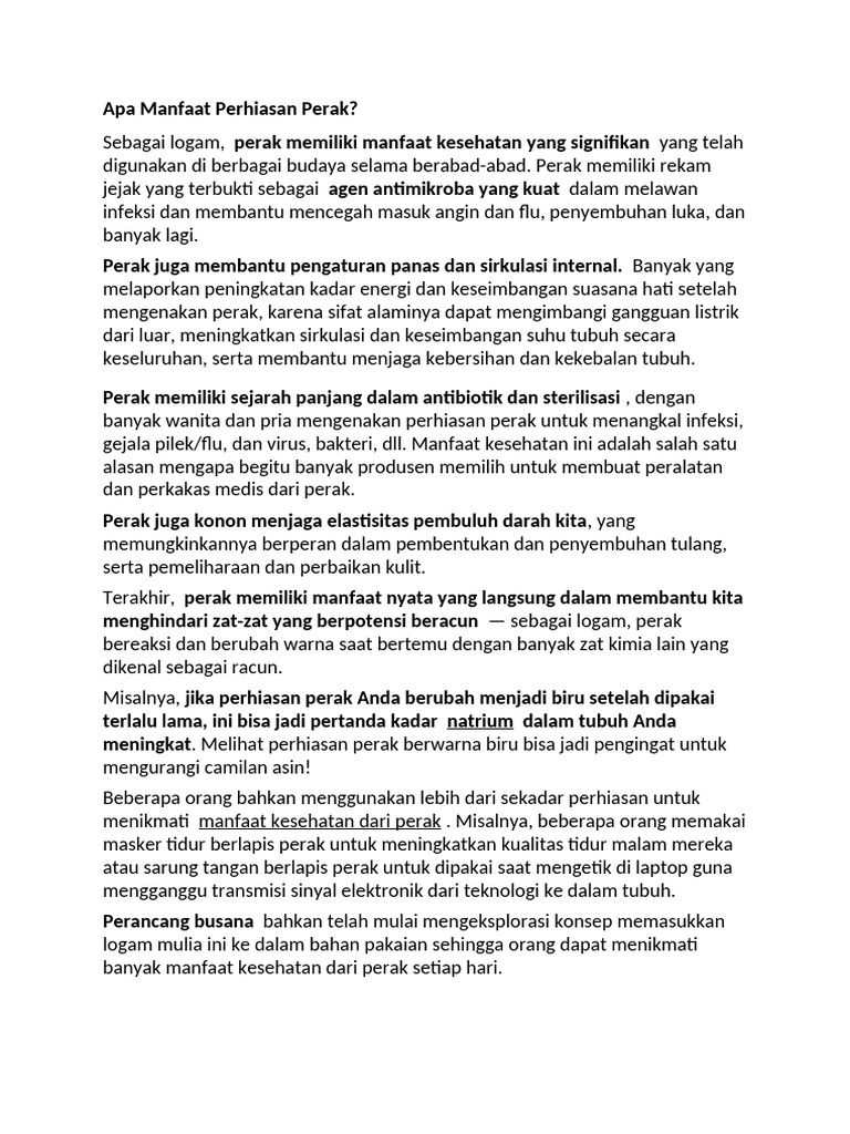 Manfaat Kesehatan Perhiasan Perak | PDF
