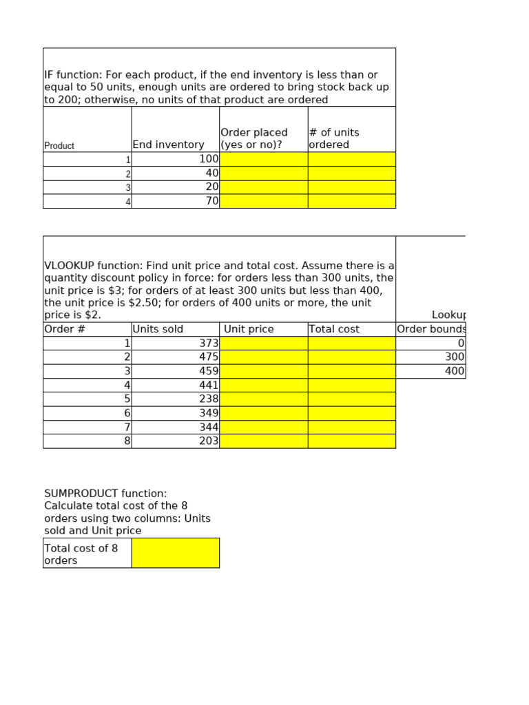 Sumproduct Calculation for Orders | PDF