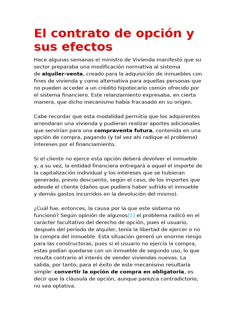 Contrato de Opción: Conceptos Clave | PDF