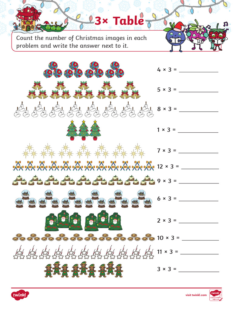 t m 1733353409 Christmas Themed 3 Times Table Worksheet Ver 1 | PDF