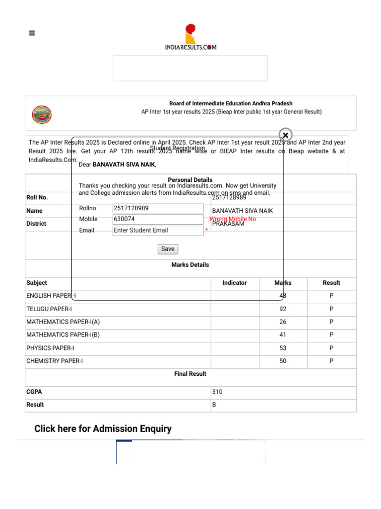 AP Inter 1st Year Results 2025 (Bieap Inter Public 1st Year General Result) - Board of ...