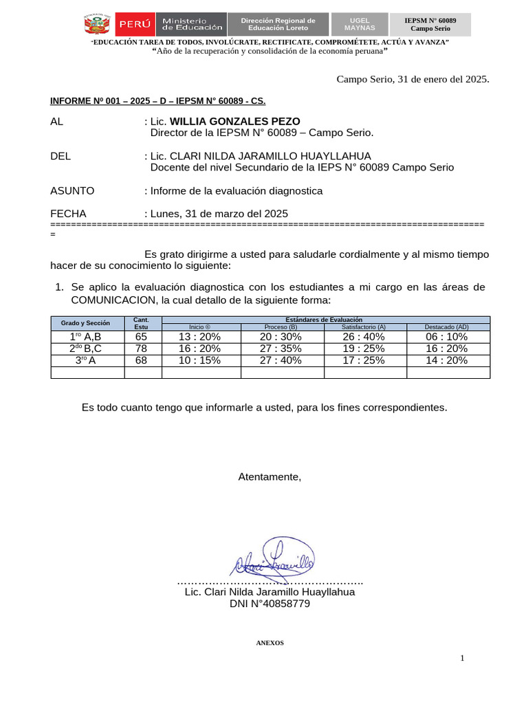 Informe de La Evaluacion Diagnostica 2025 | PDF