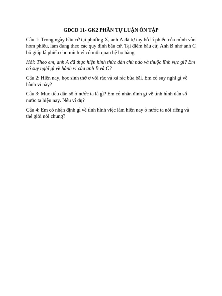 ÔN TỰ LUẬN GK2 11 | PDF