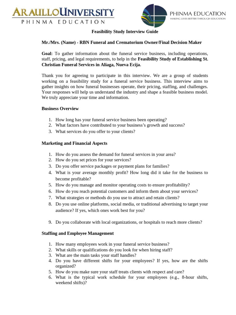Feasibility Interview Guide | PDF | Waste | Business Economics