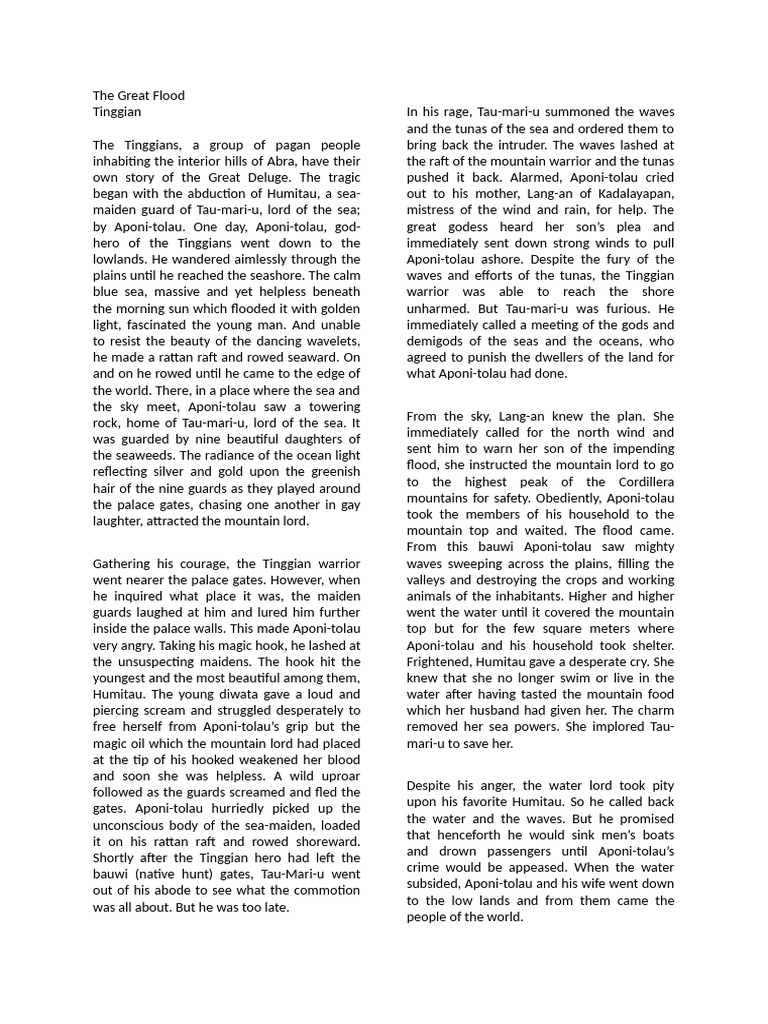 Tinggian Flood Myth and Folktale | PDF | Sea