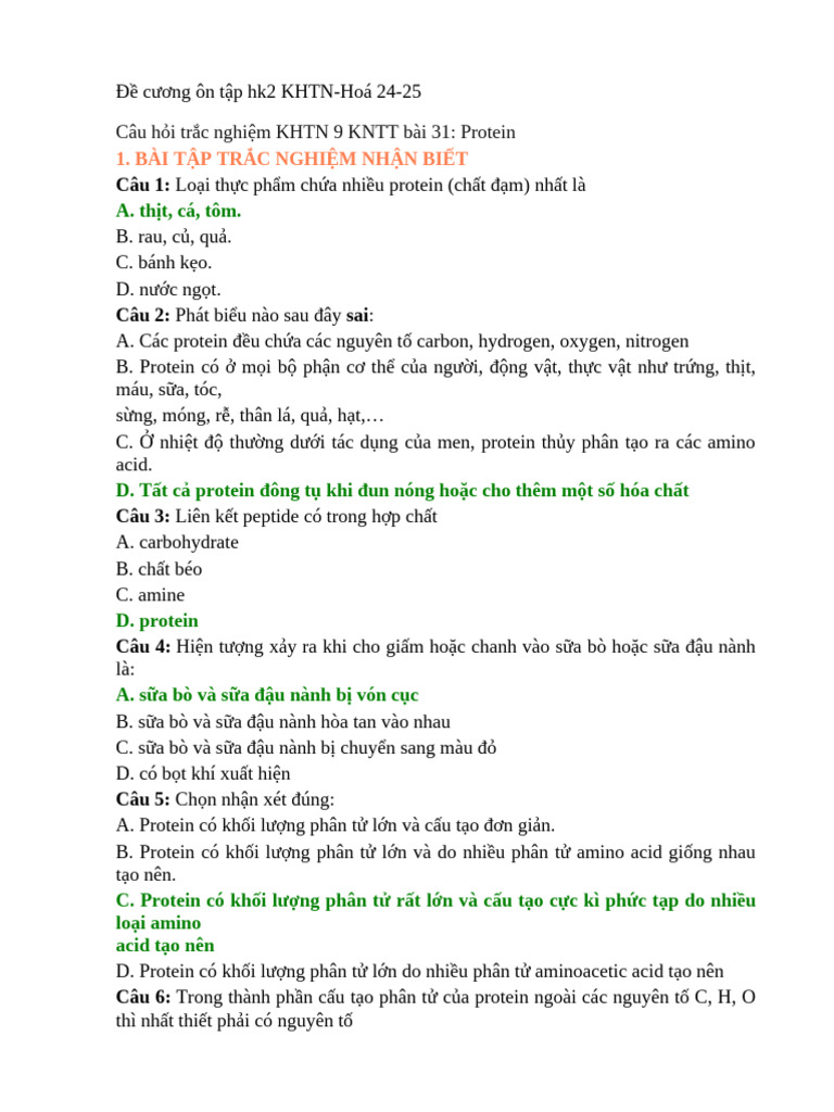 Câu hỏi kiểm tra hk2 KHTN | PDF