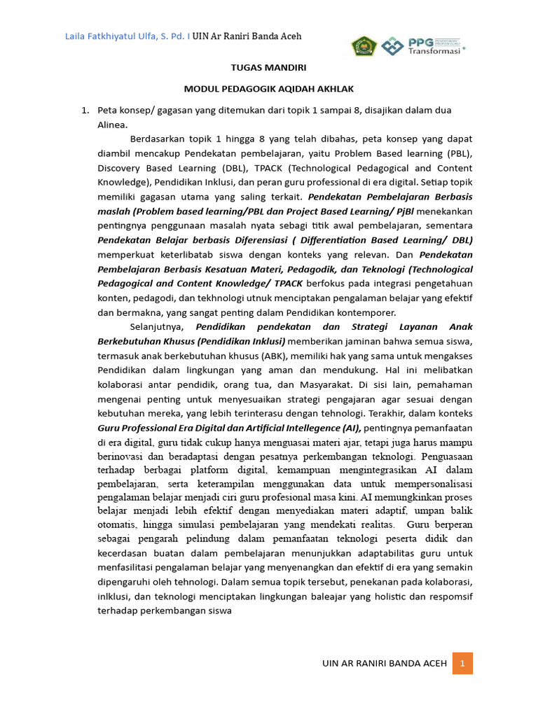 1. TUGAS MANDIRI PEDAGOGIK Laila Fatkhiyatul Ulfa | PDF