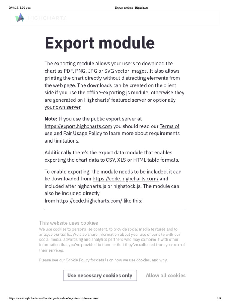 Highcharts Exporting Module Overview | PDF | Computing | Software