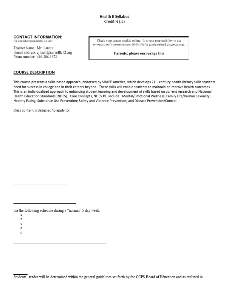 Health II Course Syllabus Overview | PDF | Childbirth