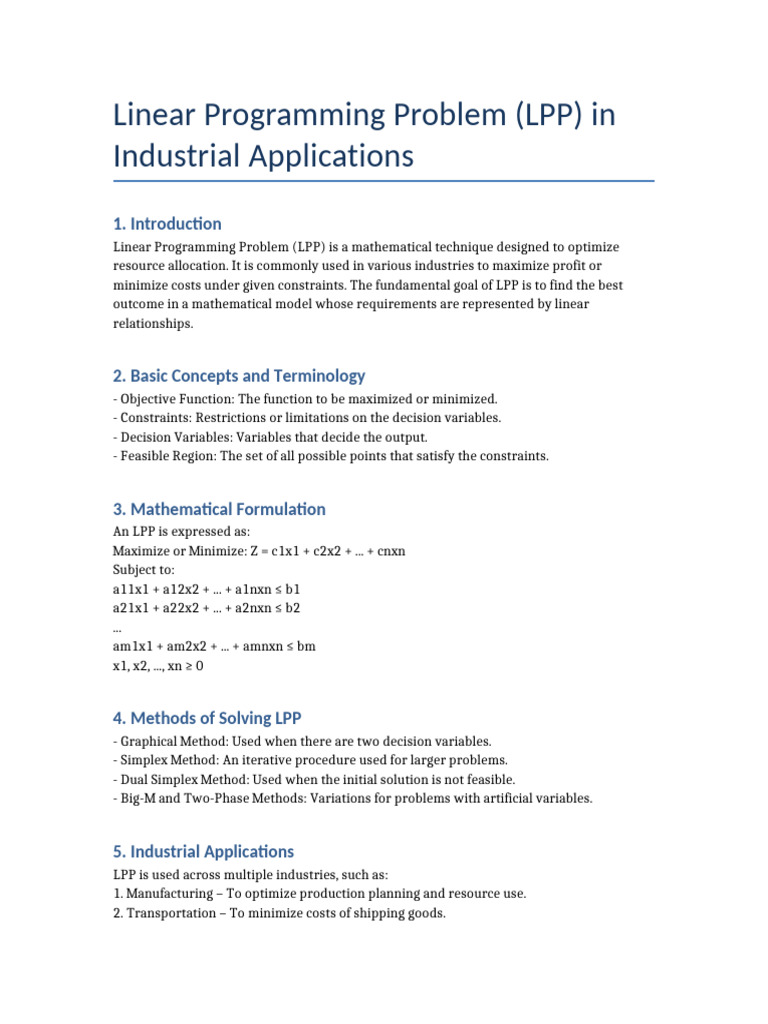 LPP Project Industrial Applications | PDF | Mathematical Optimization ...