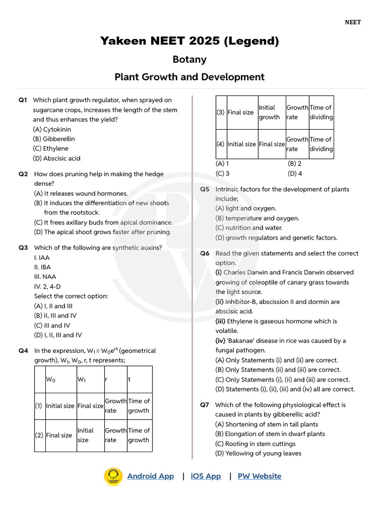 6735f40ceb20298bbe9c100f - ## - Plant Growth and Development Practice Sheet | PDF | Plant ...