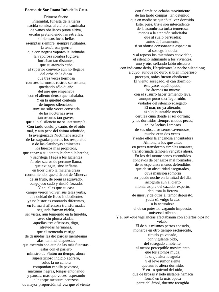 Poema de Sor Juana Inés de La Cruz | PDF