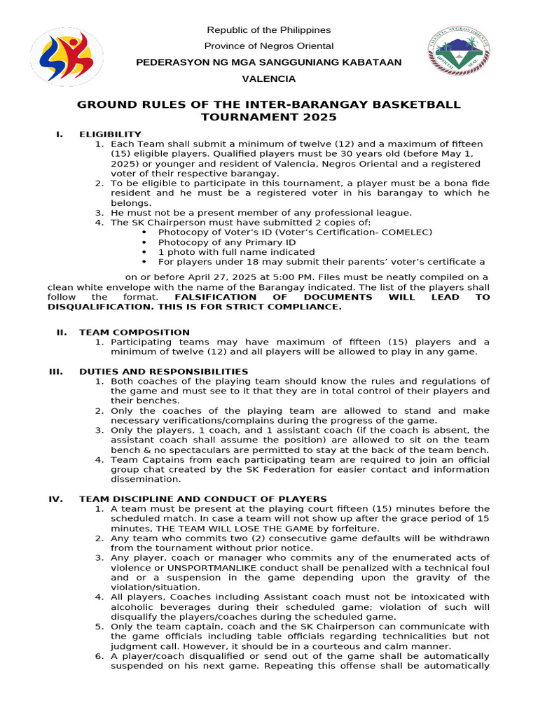 Inter-Barangay Basketball Tournament Rules | PDF | Justice | Crime ...