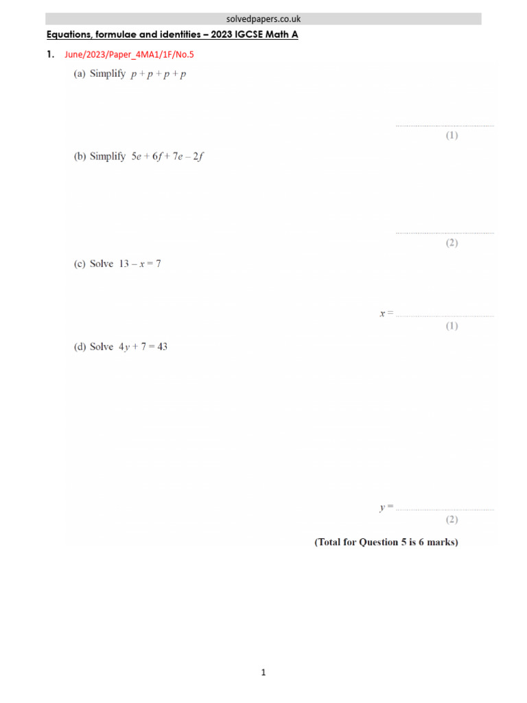 2023june Equations Formulae and Identities IGCSE Math A | PDF | Mathematics | Mathematical Objects