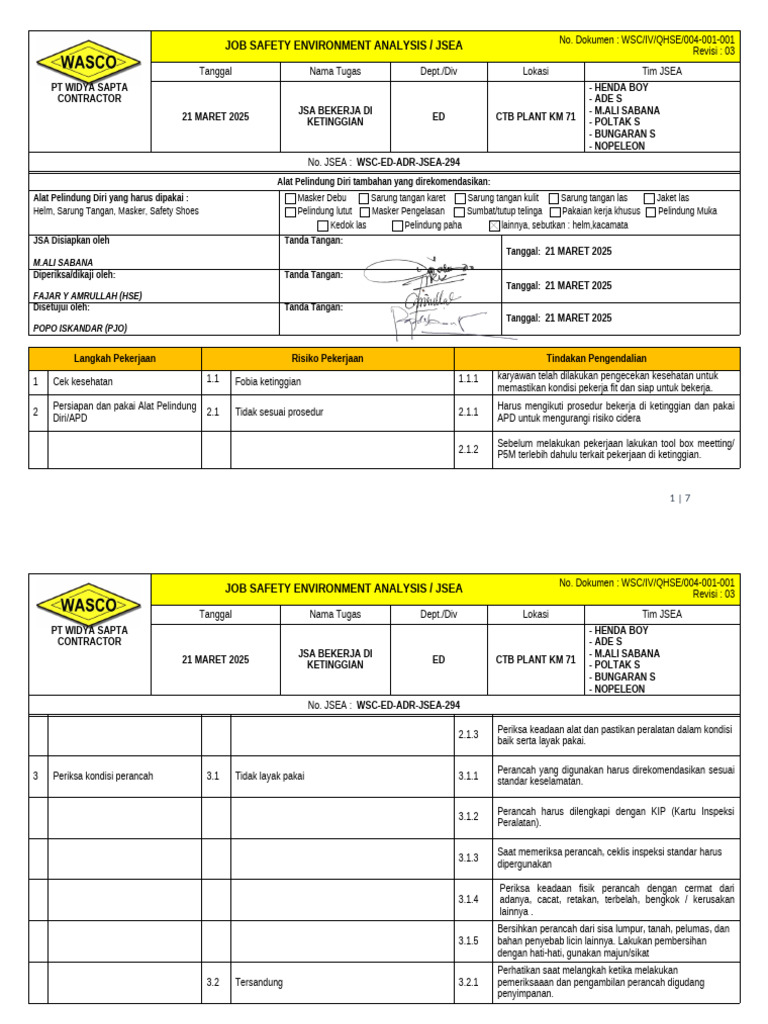 Wsc Ed Adr Jsea 294_jsa Bekerja Di Ketinggian | PDF