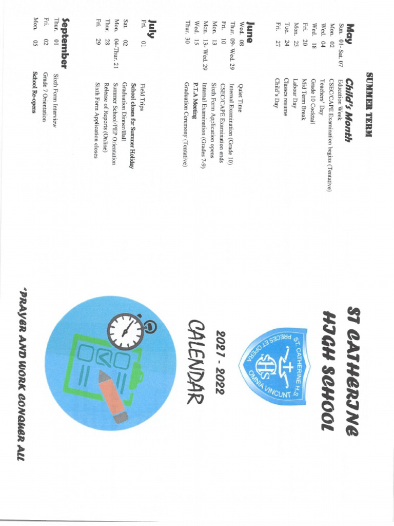 Student Calendar 2021-2022 | PDF