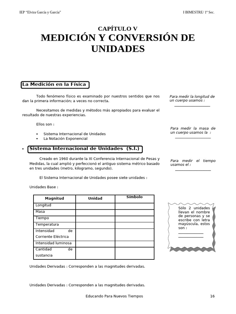 Guía Nº 5 - Medición y Conversión de Unidades | PDF | Sistema ...