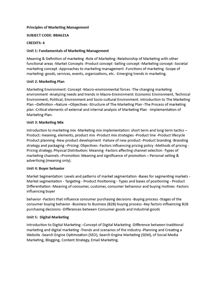 Principles of Marketing Management Overview | PDF | Marketing | Digital ...