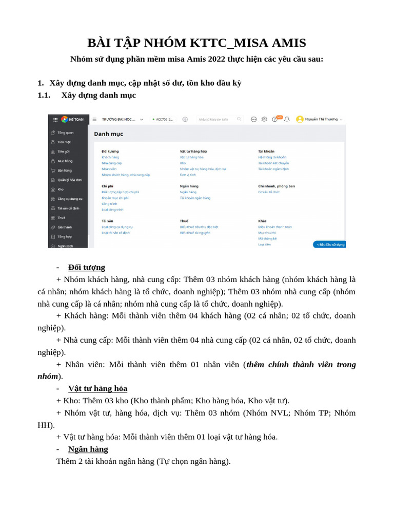 BÀI TẬP NHÓM KTTC - MISA AMIS - 2024 | PDF