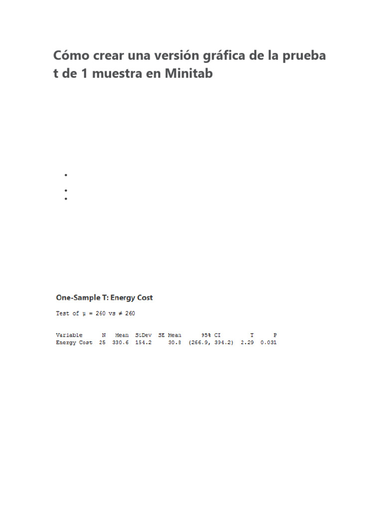Cómo Crear Una Versión Gráfica de La Prueba T de 1 Muestra en Minitab | PDF | Muestreo ...