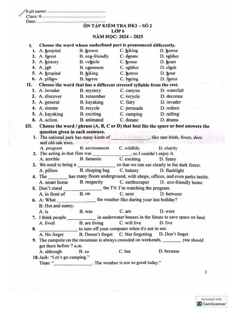 Tiếng Anh 6 - Ôn HKII - ILSM | PDF