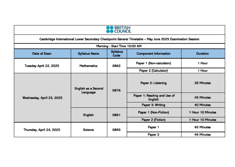 Cambridge International Lower Secondary Checkpoint Exams - May June ...