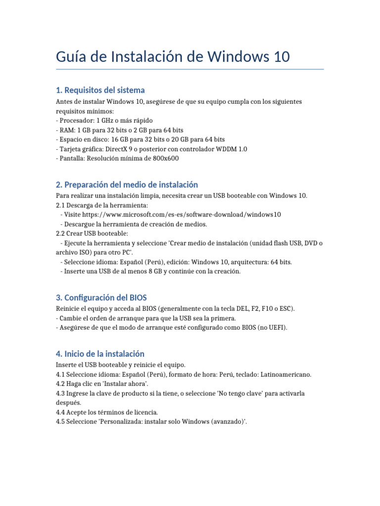 Guía Instalación Windows10 Perú | PDF | Windows 10 | Arranque