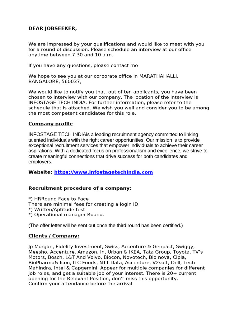 INTERVIEW CALL LETTER | PDF | Business