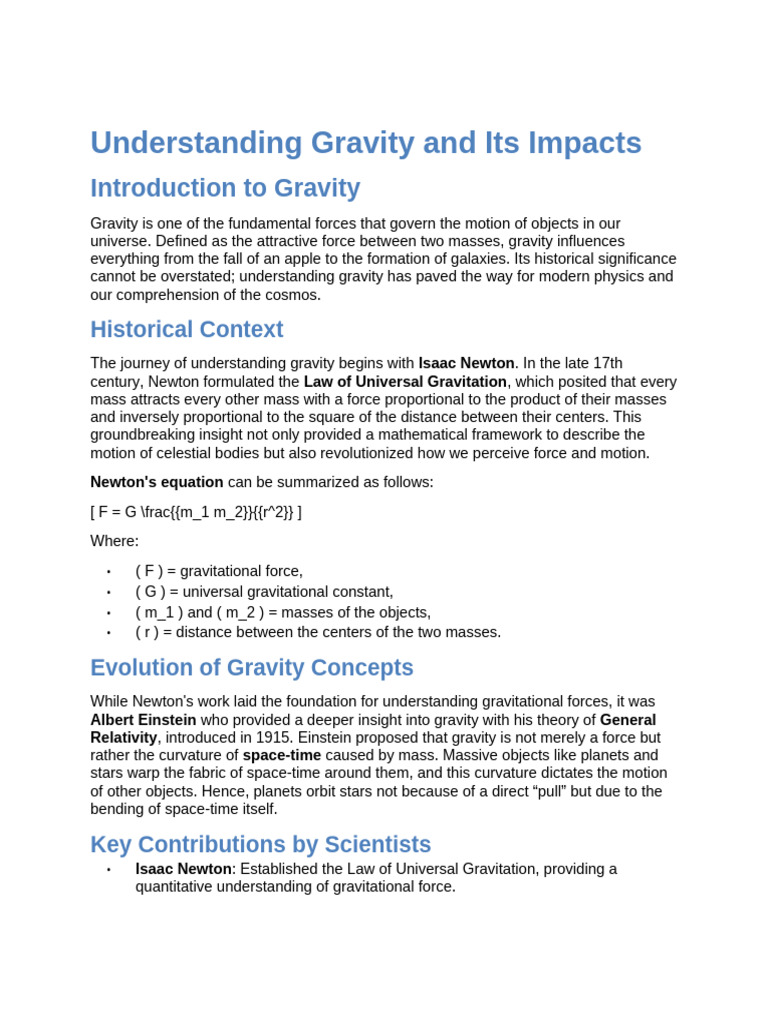 Understanding Gravity and Its Impacts | PDF | Gravity | General Relativity
