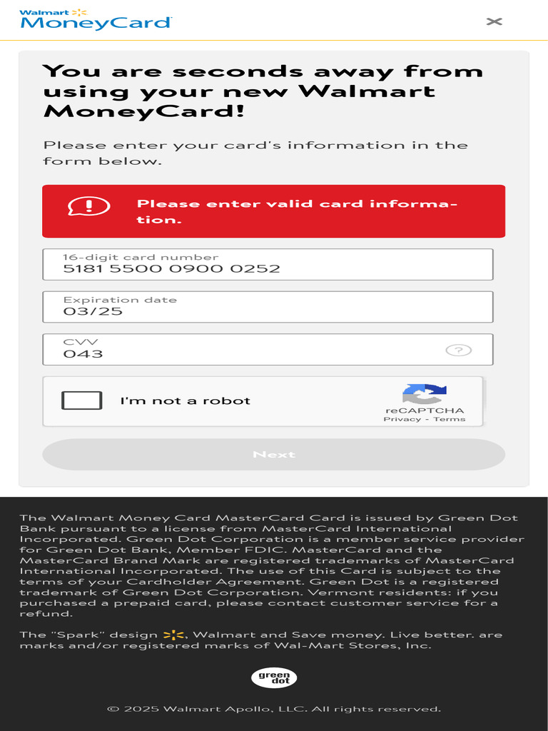Register Your Card - Walmart MoneyCard | PDF