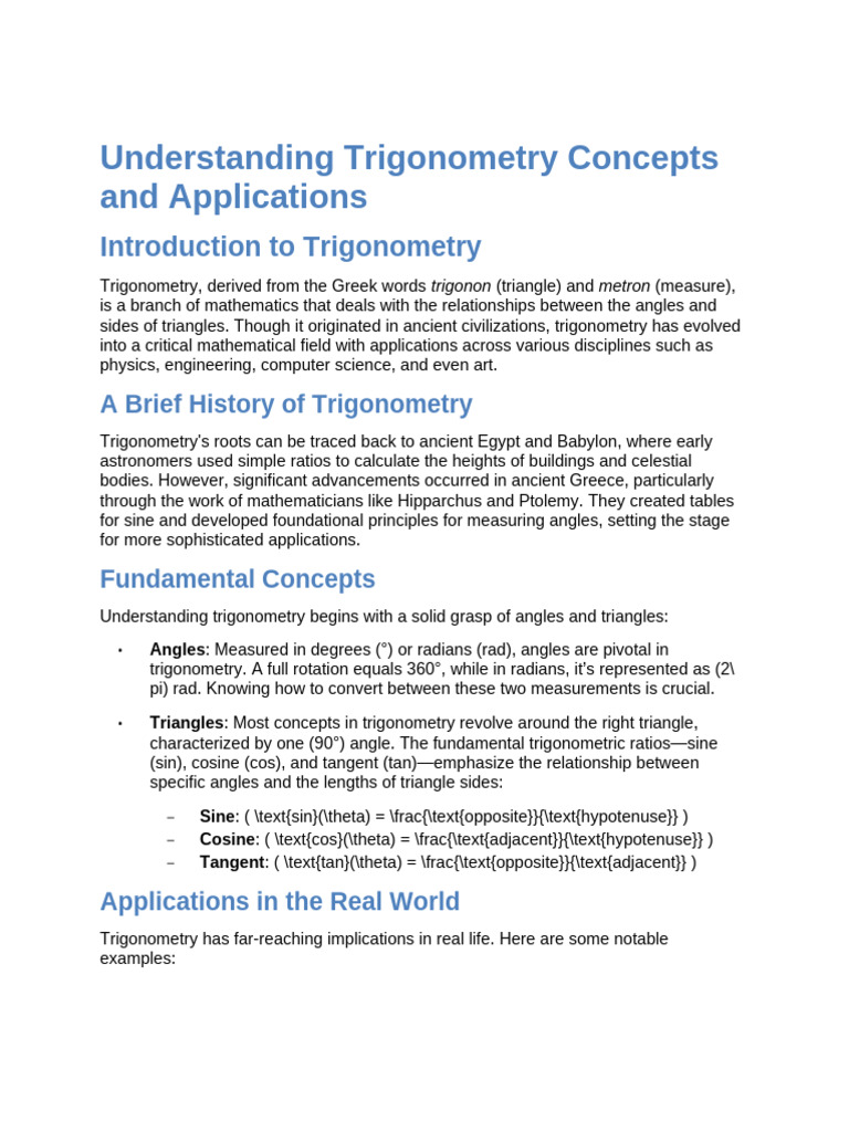 Understanding Trigonometry Concepts and Applications | PDF | Trigonometry | Trigonometric Functions