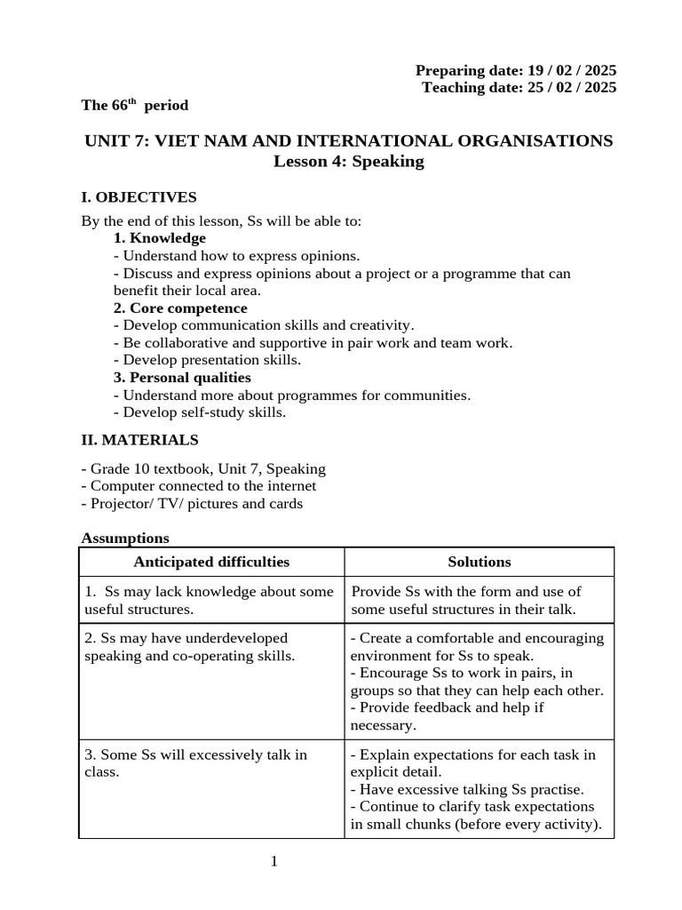 IV 2 UNIT 7 Lesson 4 Speaking R | PDF | Learning | Human Communication