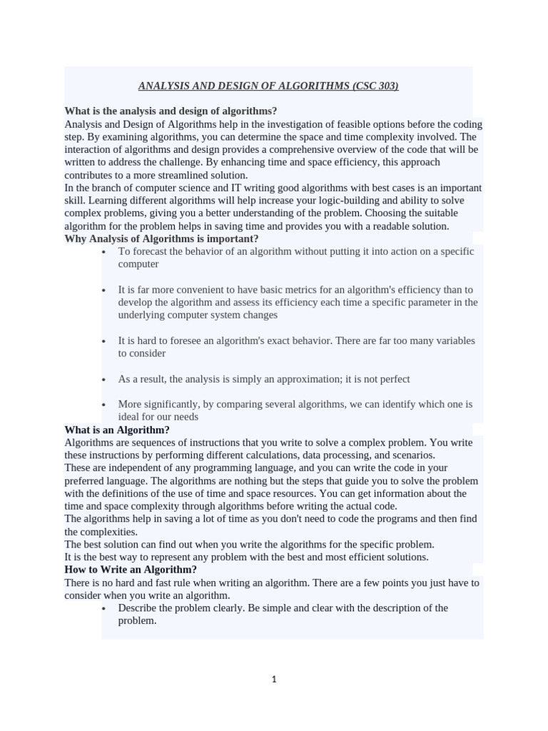 CSC 303 Analysis and Design of Algorithm-2 | PDF | Mathematical Optimization | Algorithms