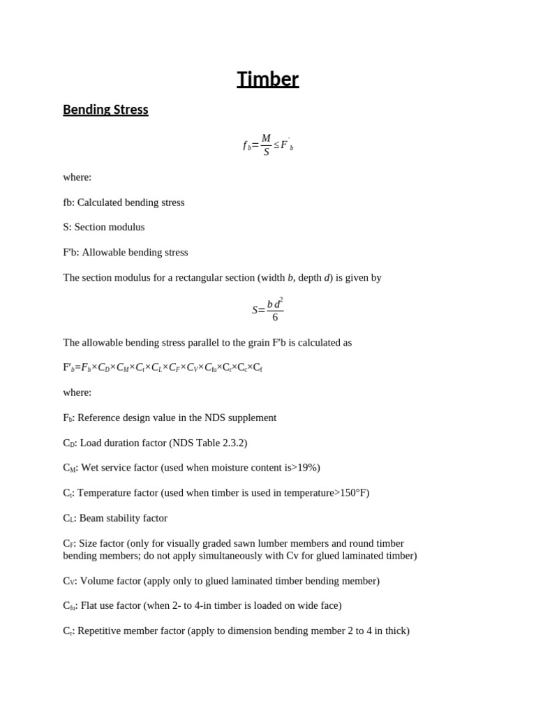 Timber notes | PDF | Bending | Buckling