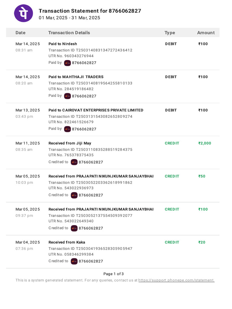 PhonePe_Statement_Mar2025_Mar2025 | PDF | Debit Card | Service Industries