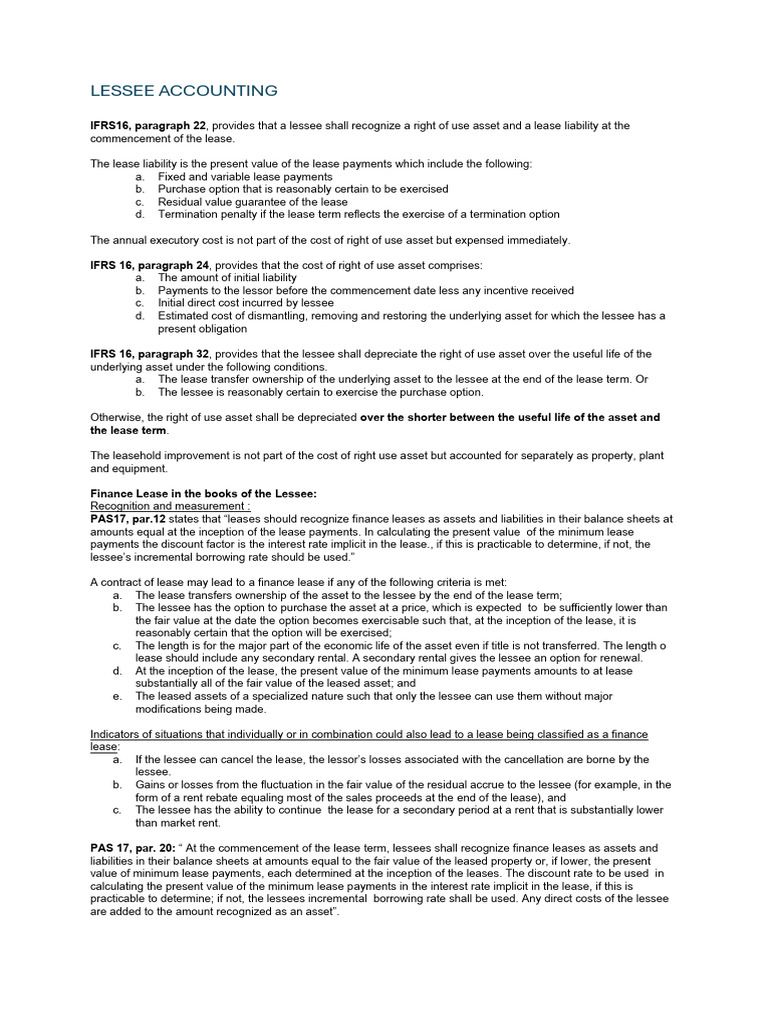 Lessee Accounting Under IFRS 16 and PAS 17 | PDF | Lease | Option (Finance)
