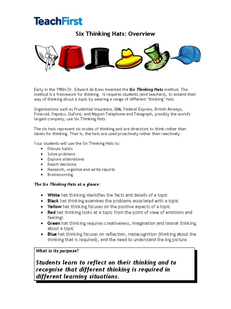 Six Thinking Hats Method Explained | PDF | Intuition | Thought