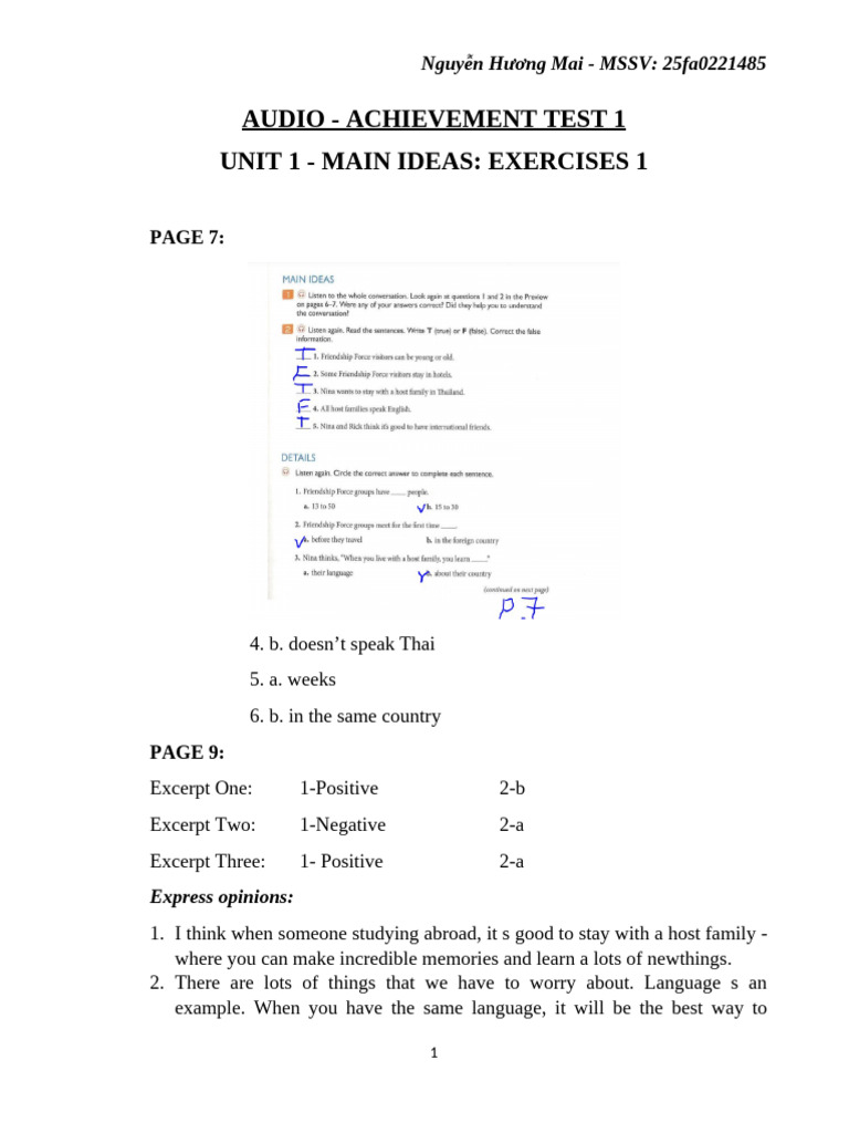 Unit 1 - Main Ideas Exercises 1 | PDF