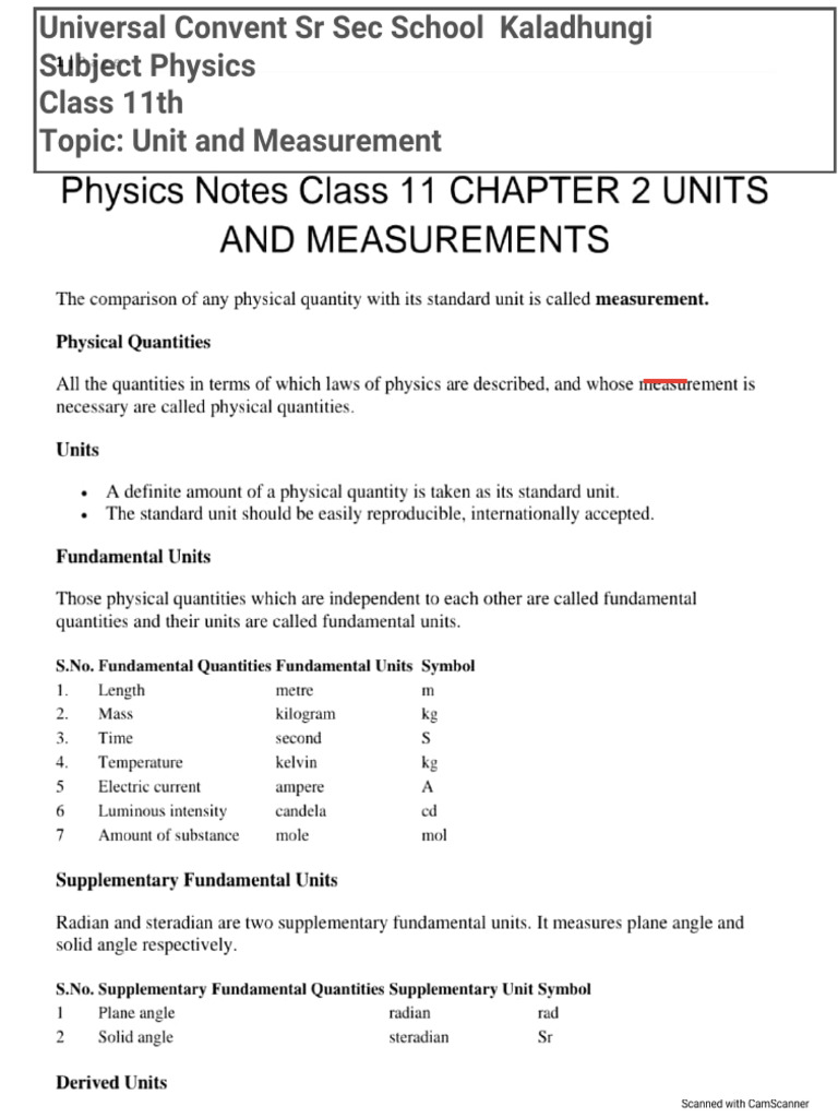 Physics Notes Class 11 Chapter 2 Units and Measurements 1 - Merged | PDF