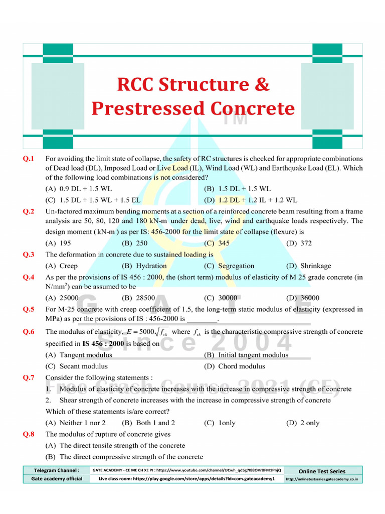 RCC Structure & Prestressed Concrete CC Combine | PDF