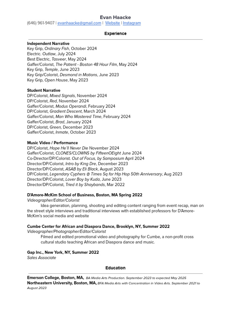 Evan Haacke Resume | PDF