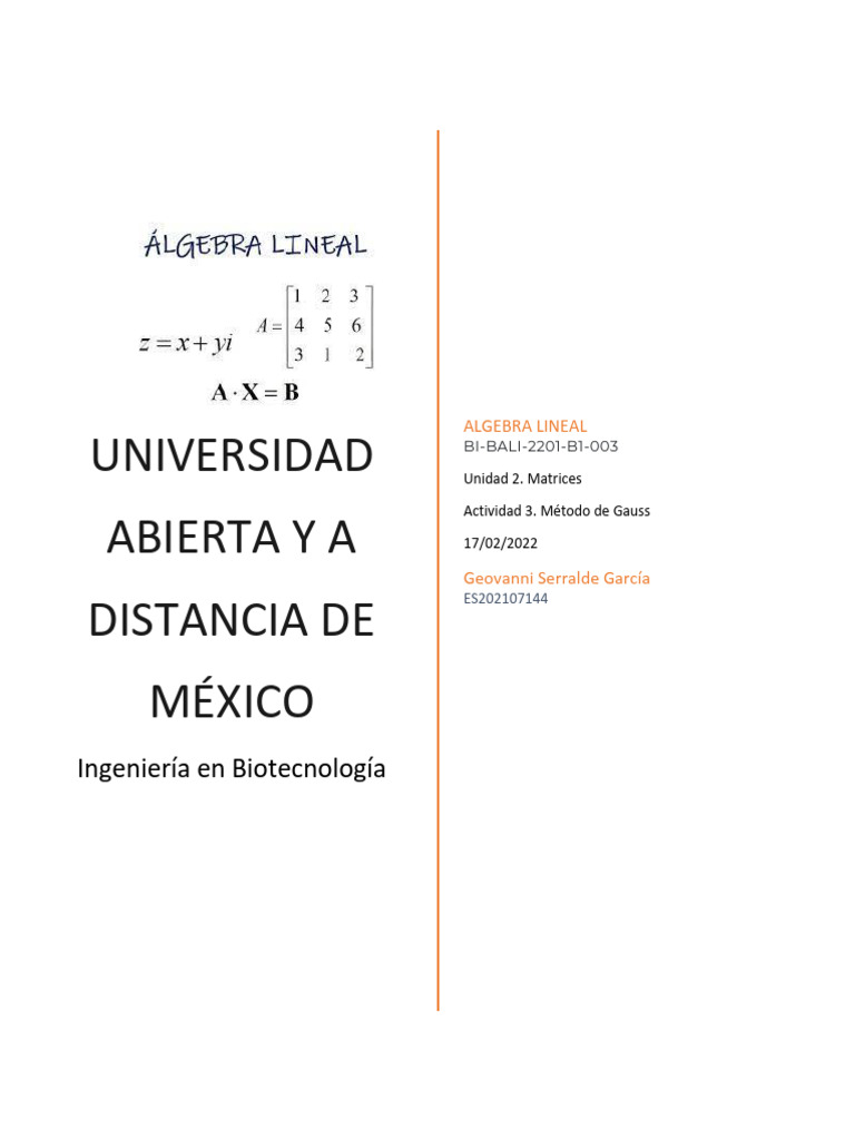 Bal U2 A3 Gegs | PDF | Matriz (Matemáticas) | Álgebra