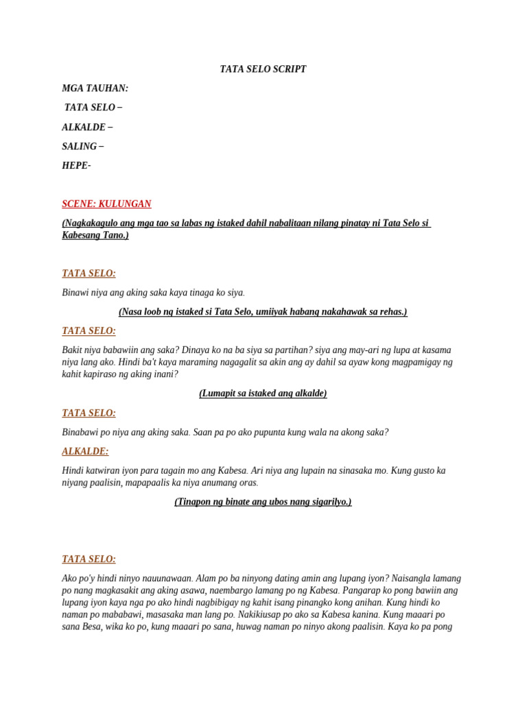 Tata Selo Script | PDF