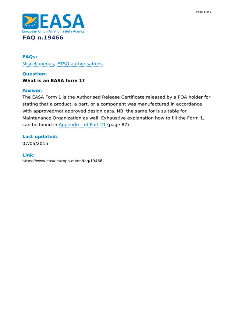 Understanding EASA Form 1 Certificate | PDF